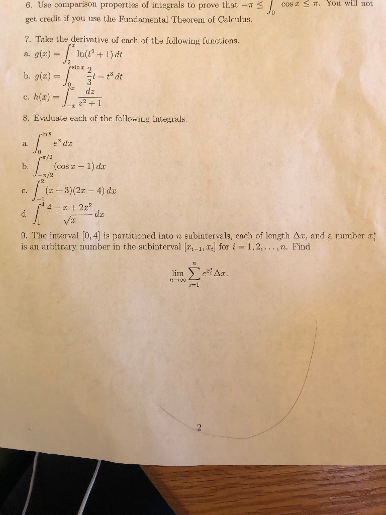 Solved 6. Use comparison properties of integrals to prove | Chegg.com