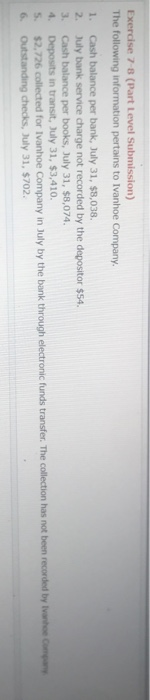 Solved Exercise 7-8 (Part Level Submission) The following | Chegg.com