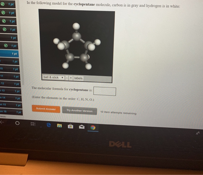 Solved In the following model for the cyclopentane molecule, | Chegg.com