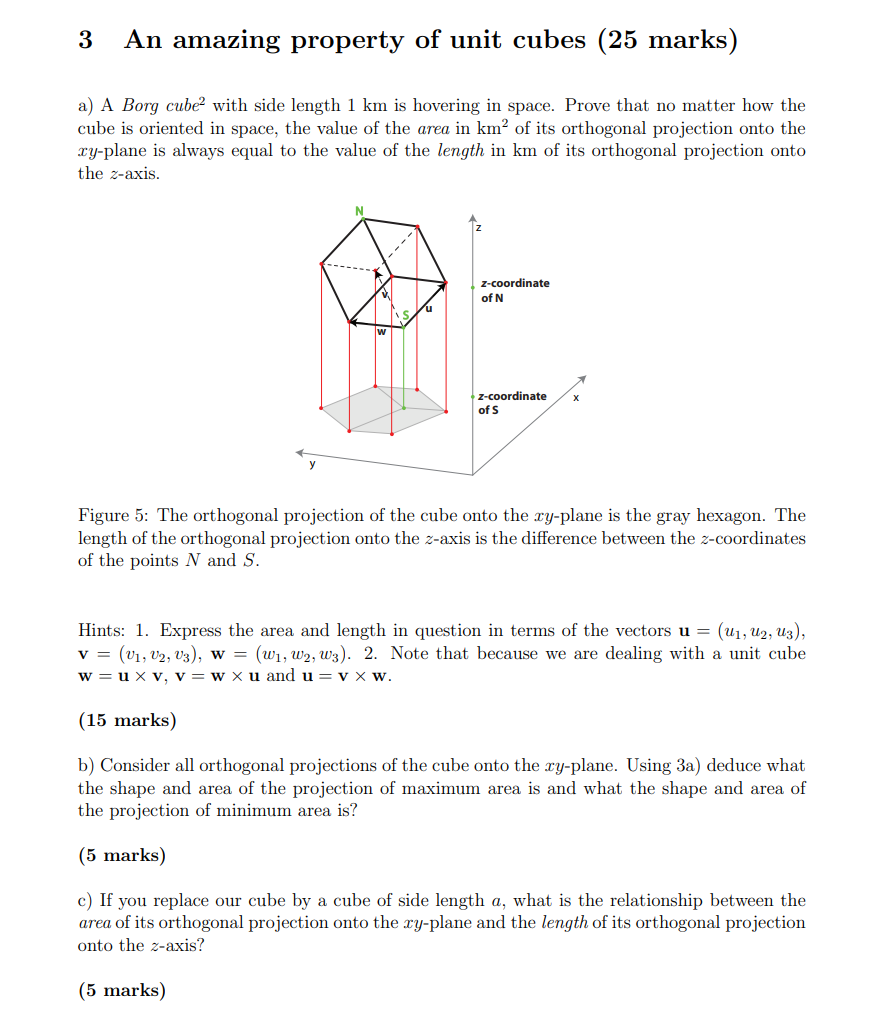 Solved 3 An amazing property of unit cubes (25 marks) a) A | Chegg.com