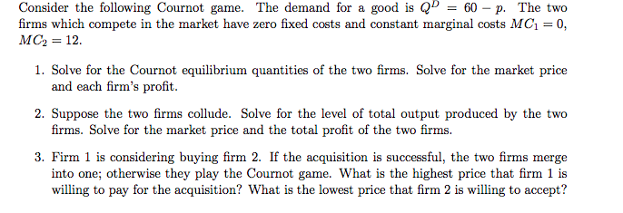 Consider the following Cournot game. The demand for a | Chegg.com