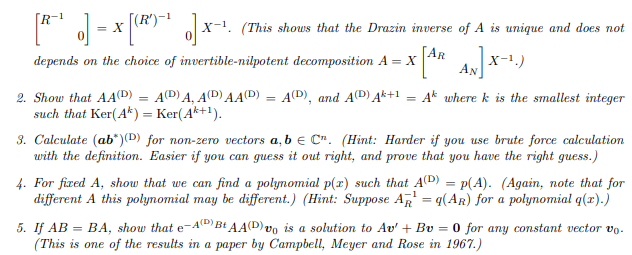 Solved Problem 2 (Drazin Inverse and Differential Equation). | Chegg.com