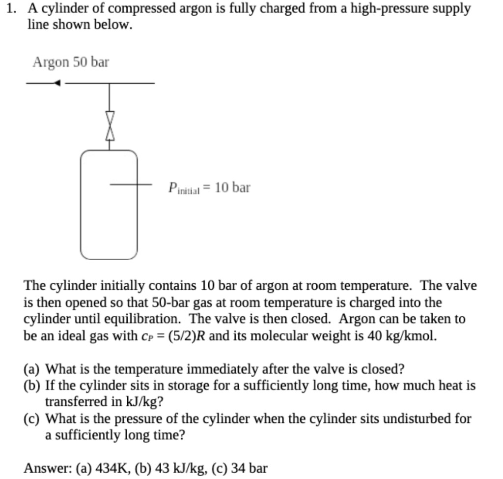 Solved 1. A cylinder of compressed argon is fully charged | Chegg.com