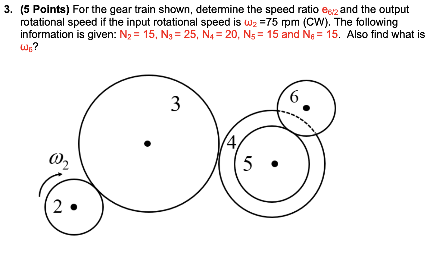Solved 3. (5 Points) For the gear train shown, determine the | Chegg.com