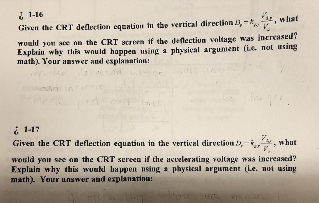 Solved 1-16 iven the CRT deflection equation in the vertical | Chegg.com