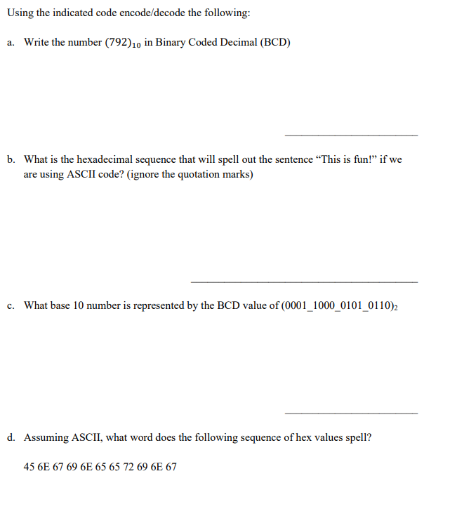 Solved Using the indicated code encode/decode the | Chegg.com