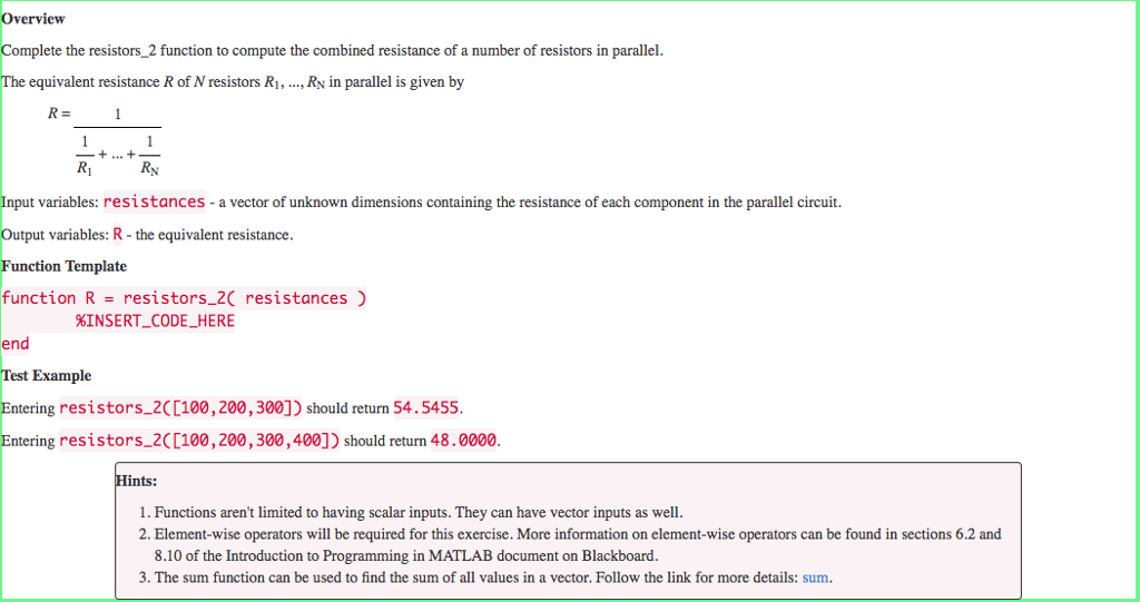 Solved Overview Complete the resistors_2 function to compute | Chegg.com