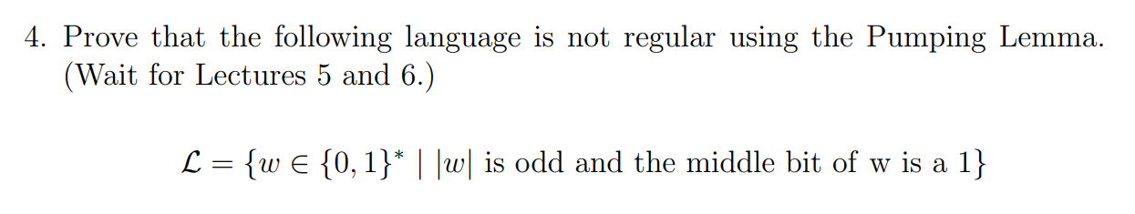 Solved 4 Prove That The Following Language Is Not Regular 