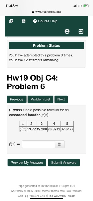 Solved 11:42 LTE し Course Help Hw19 Obj C4: Problem 2 | Chegg.com