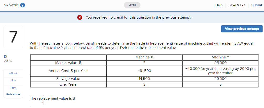 Solved hw5-ch11 Saved Help Save & Exit Submit You received | Chegg.com