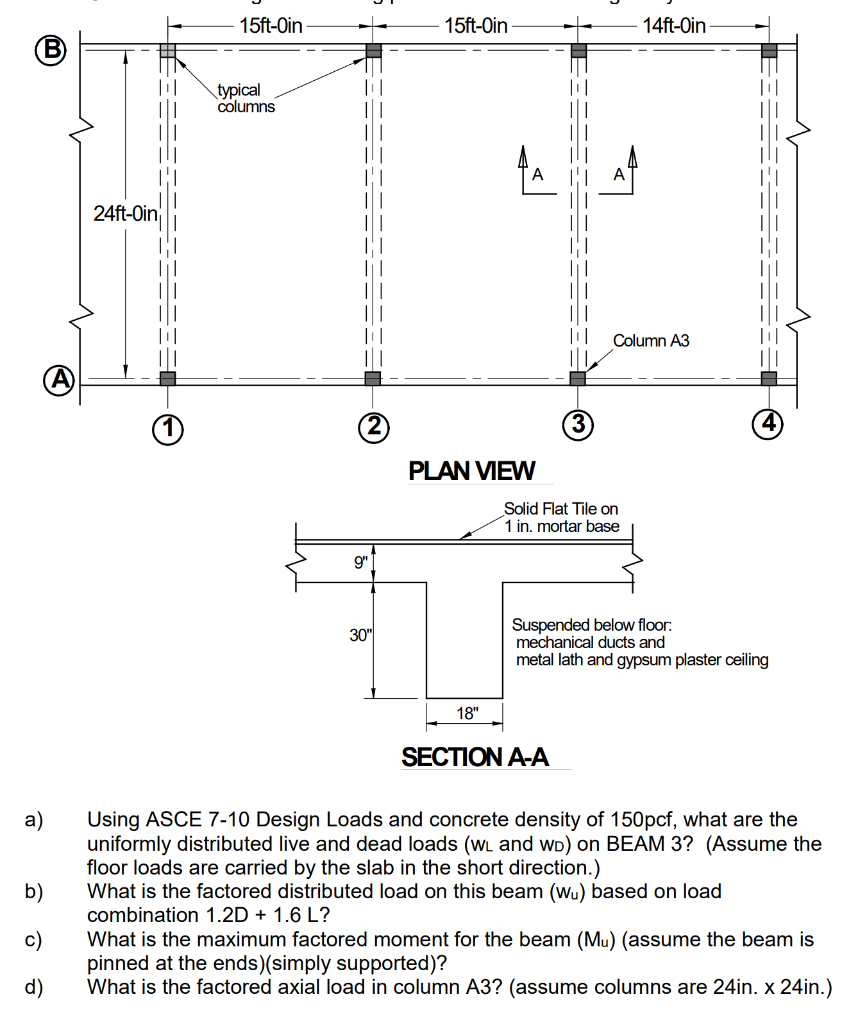 Solved SECTIUN A-A a) Using ASCE 7-10 Design Loads and | Chegg.com