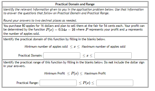 Solved Practical Domain and Range Identify the relevant | Chegg.com
