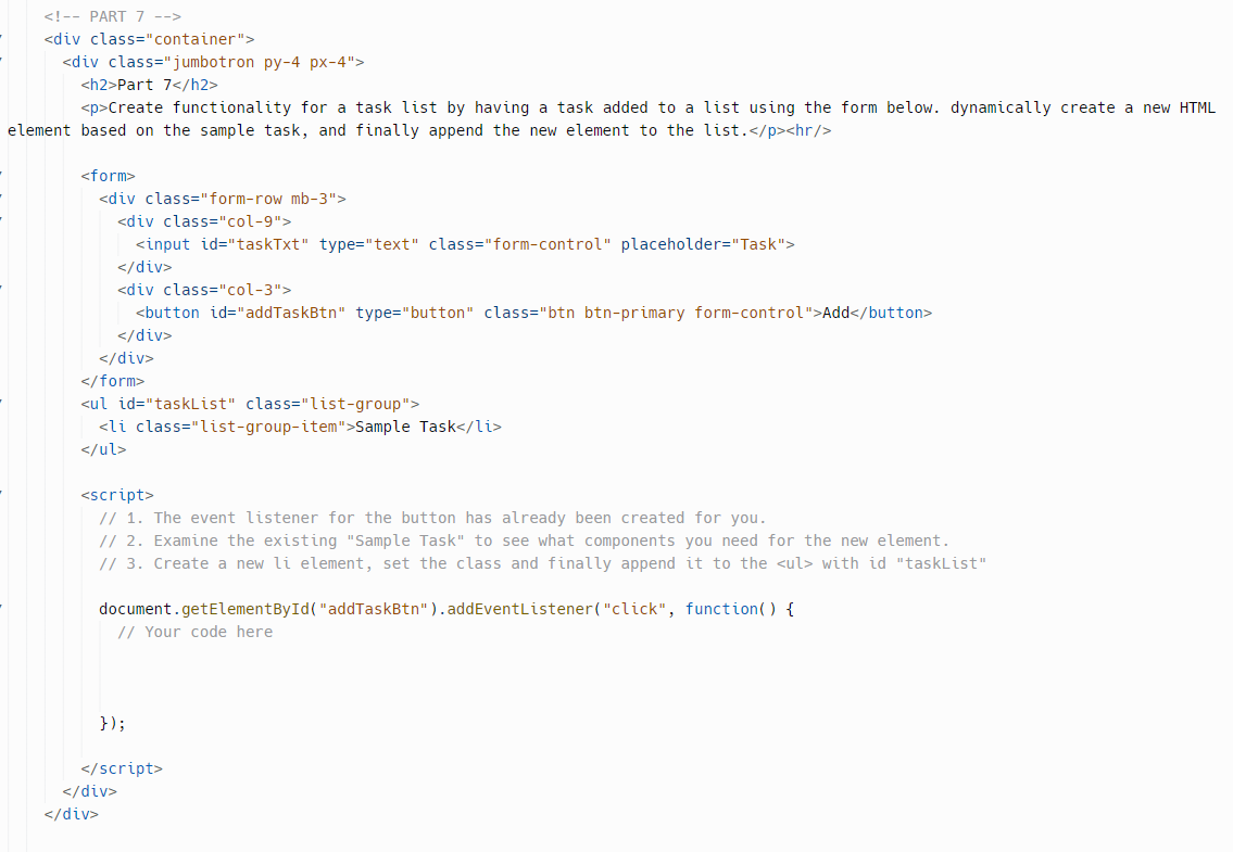 Solved Create functionality for a task list by having a task | Chegg.com