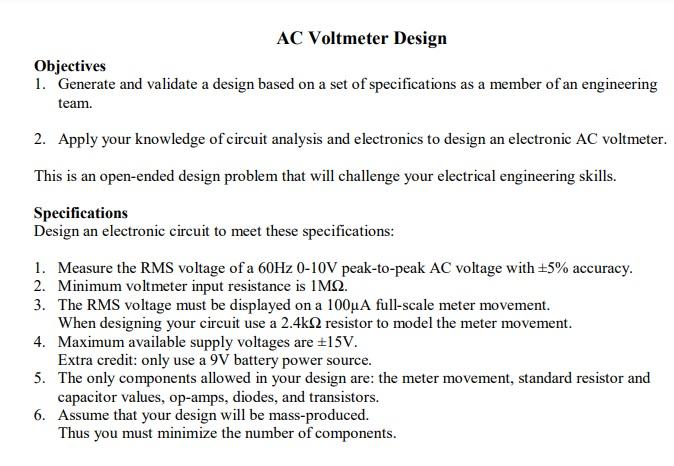 AC Voltmeter Design Objectives 1. Generate and | Chegg.com