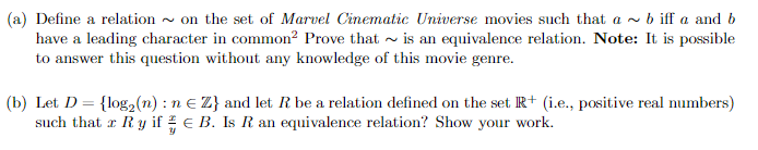 (a) Define a relation ∼ on the set of Marvel | Chegg.com