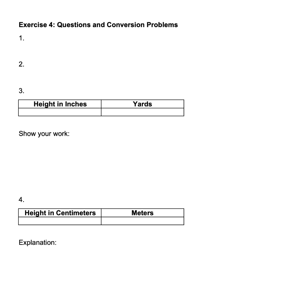 Solved Exercise IV: Questions and Conversion Problems Record | Chegg.com