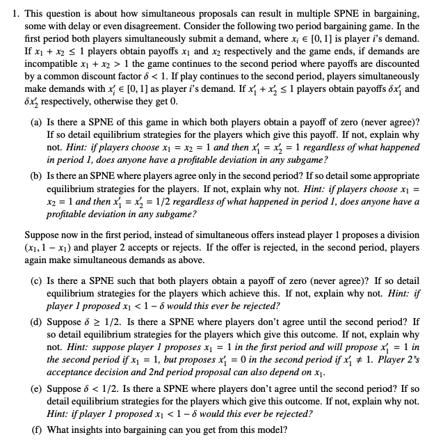 1. This question is about how simultaneous proposals | Chegg.com