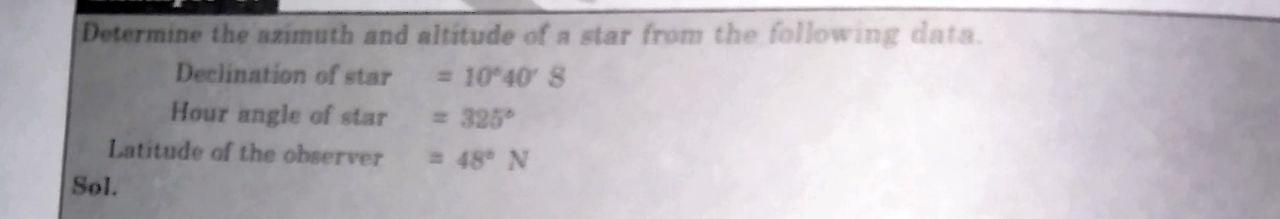Solved Determine the azimuth and altitude of a star from the | Chegg.com