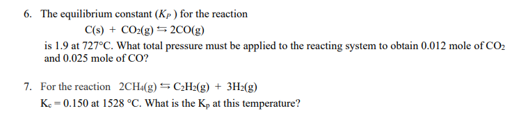 Solved The equilibrium constant (KP) ﻿for the | Chegg.com