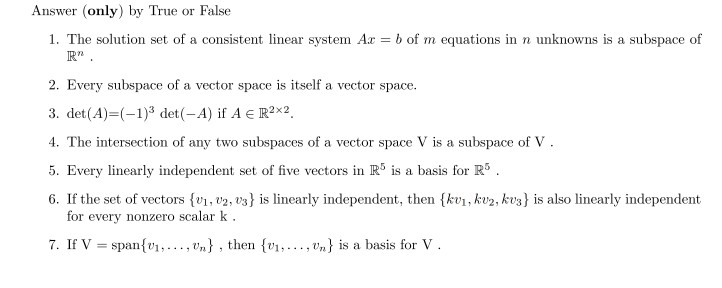 Solved Answer (only) by True or False 1. The solution set of | Chegg.com