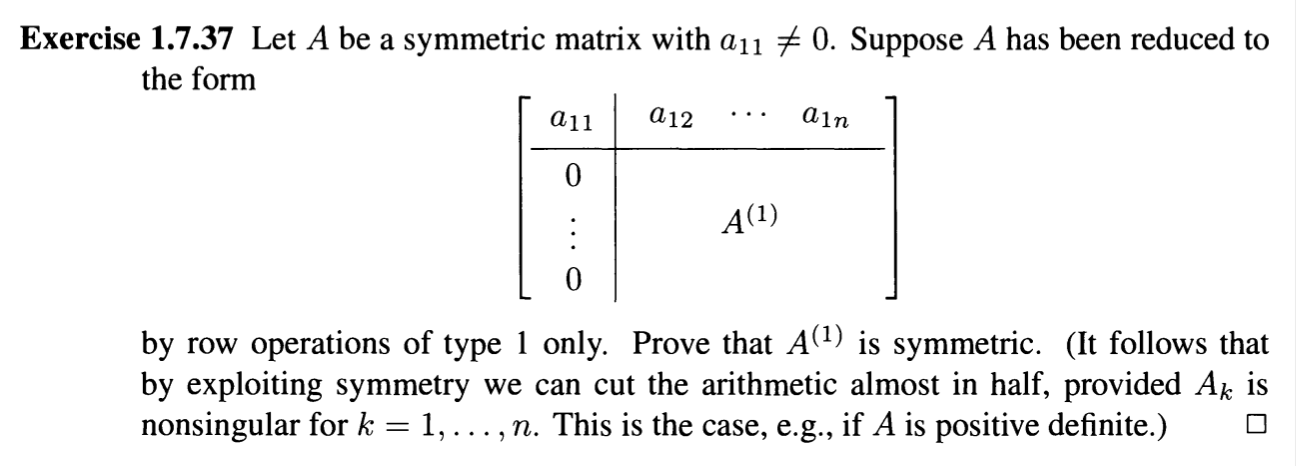 Solved Exercise 1.7.37 Let A be a symmetric matrix with a11 | Chegg.com