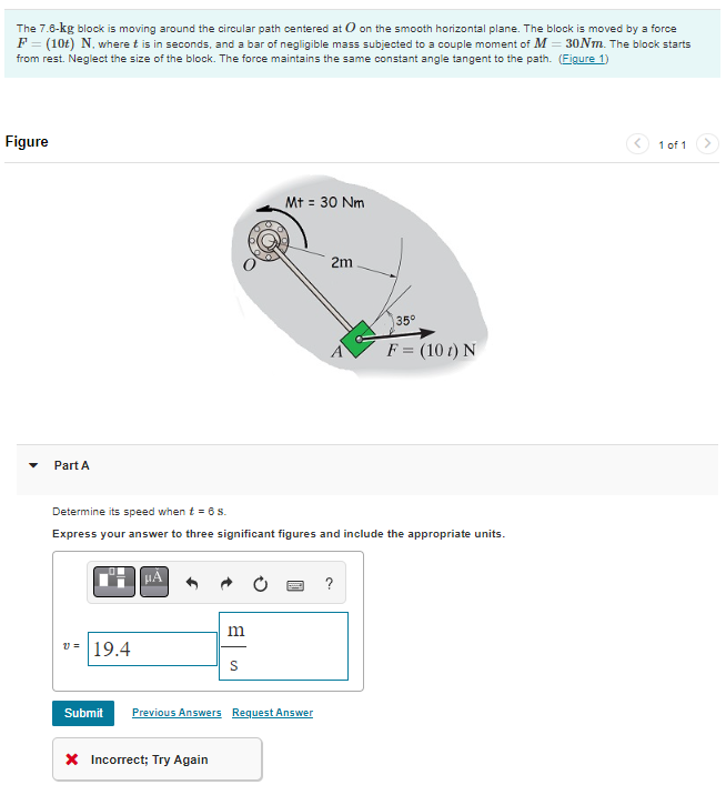 The 7.6−kg block is moving around the circular path | Chegg.com