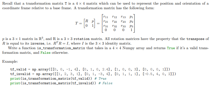 Solved Recall that a transformation matrix T is a 4 x 4 | Chegg.com