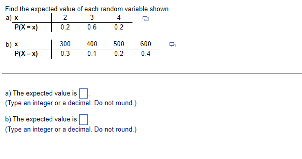 Solved Find the expected value of each random variable | Chegg.com
