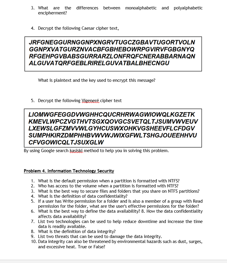 Solved 3. What are the differences between monoalphabetic | Chegg.com