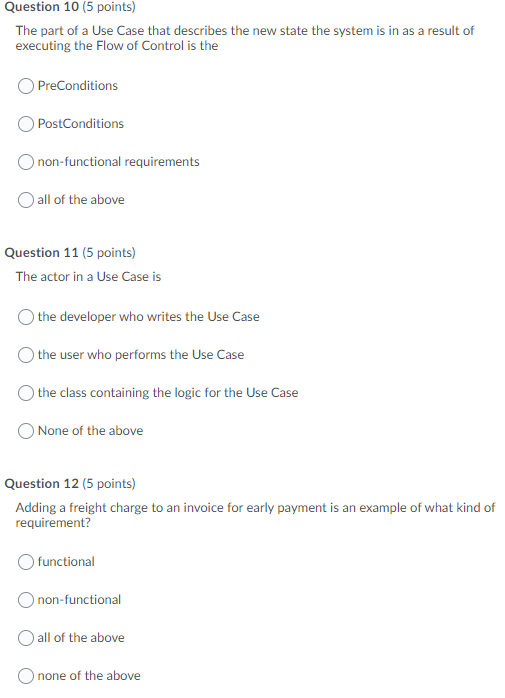 Solved Question 10 (5 points) The part of a Use Case that | Chegg.com