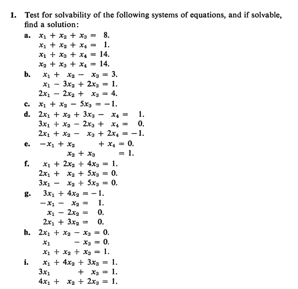 Solved 1. Test for solvability of the following systems of | Chegg.com