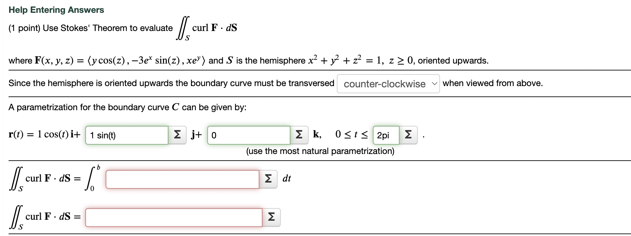Solved Help Entering Answers (1 point) Use Stokes' Theorem | Chegg.com