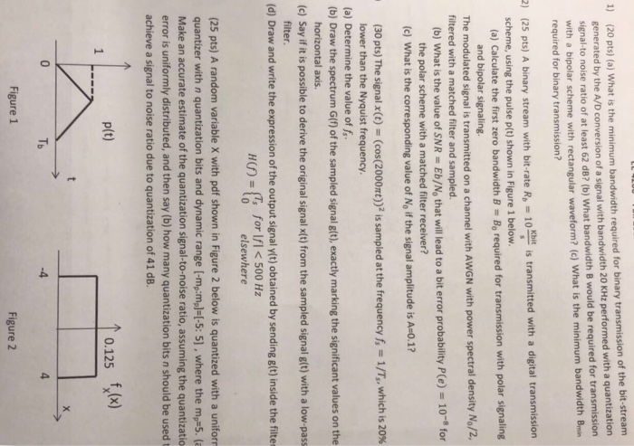 1) (20 pts) (a) What is the minimum bandwidth | Chegg.com