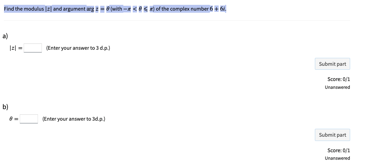 Solved Find the modulus |𝑧| and argument arg𝑧=𝜃 (with | Chegg.com