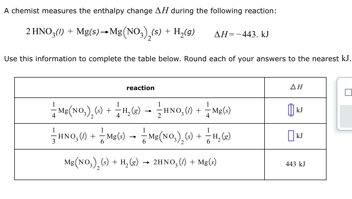Solved A chemist measures the enthalpy change ΔH ﻿during the | Chegg.com