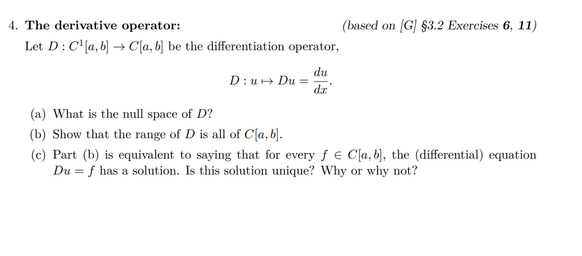 Solved The derivative operator: (based on [G]§3.2 Exercises | Chegg.com