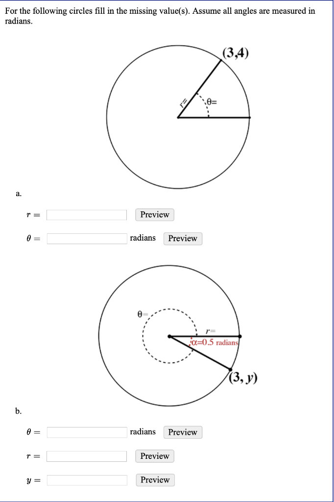 Solved For the following circles fill in the missing | Chegg.com