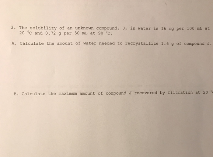 Solved 3. The solubility of an unknown compound, J, in water | Chegg.com