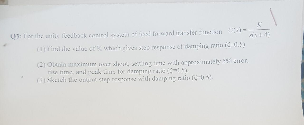 Solved K K Q3: For the unity feedback control system of feed | Chegg.com