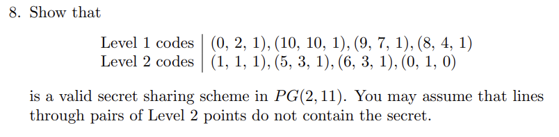 8. Show that \begin{tabular}{l|l} Level 1 codes & | Chegg.com