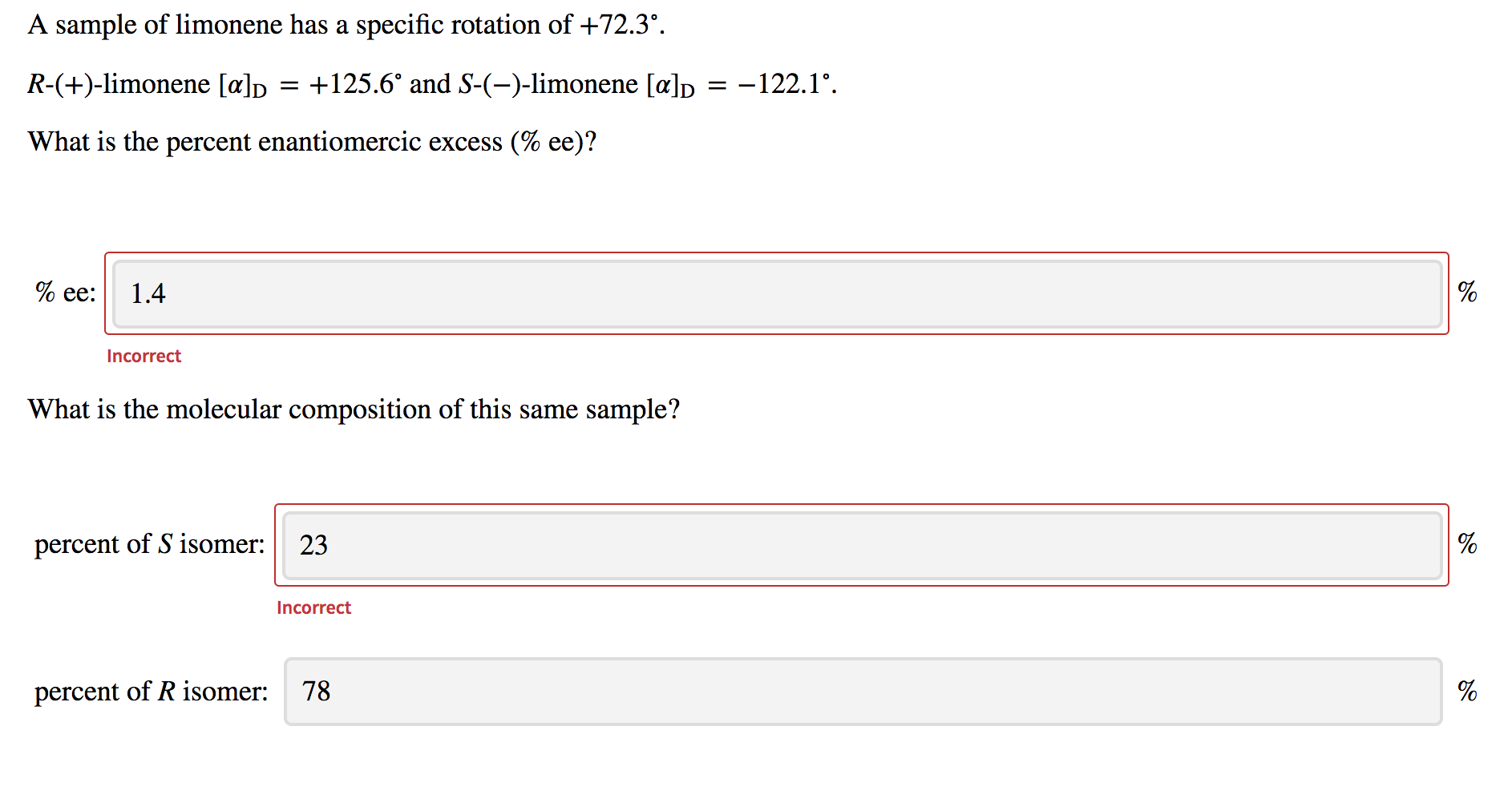 Solved A sample of limonene has a specific rotation of | Chegg.com