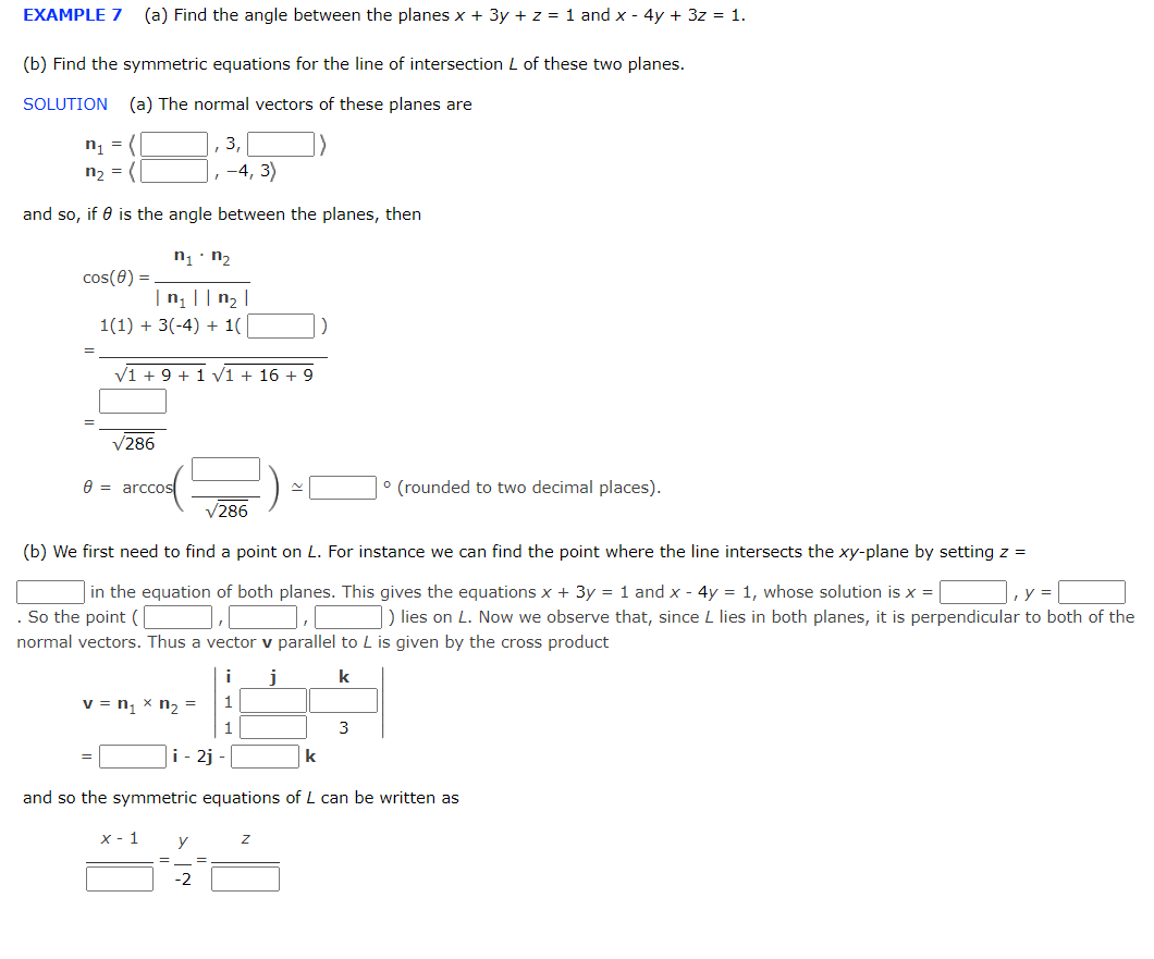 Solved EXAMPLE 7 (a) ﻿Find the angle between the planes | Chegg.com