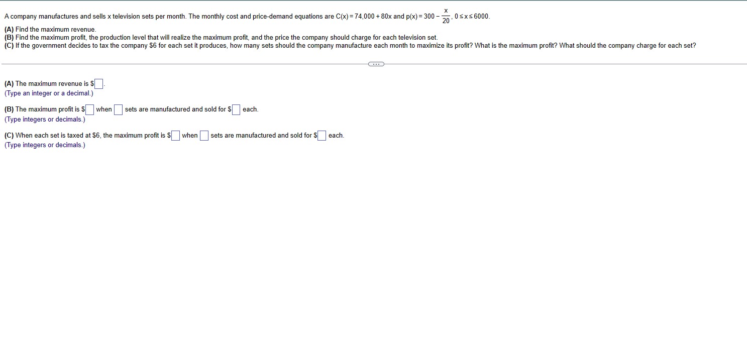 Solved A company manufactures and sells x television sets | Chegg.com