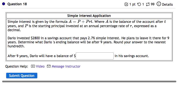 Solved Question 18 Ξ1 pt 1⇄99 (i) Details Simple Interest | Chegg.com