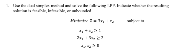 Solved 1. Use the dual simplex method and solve the | Chegg.com