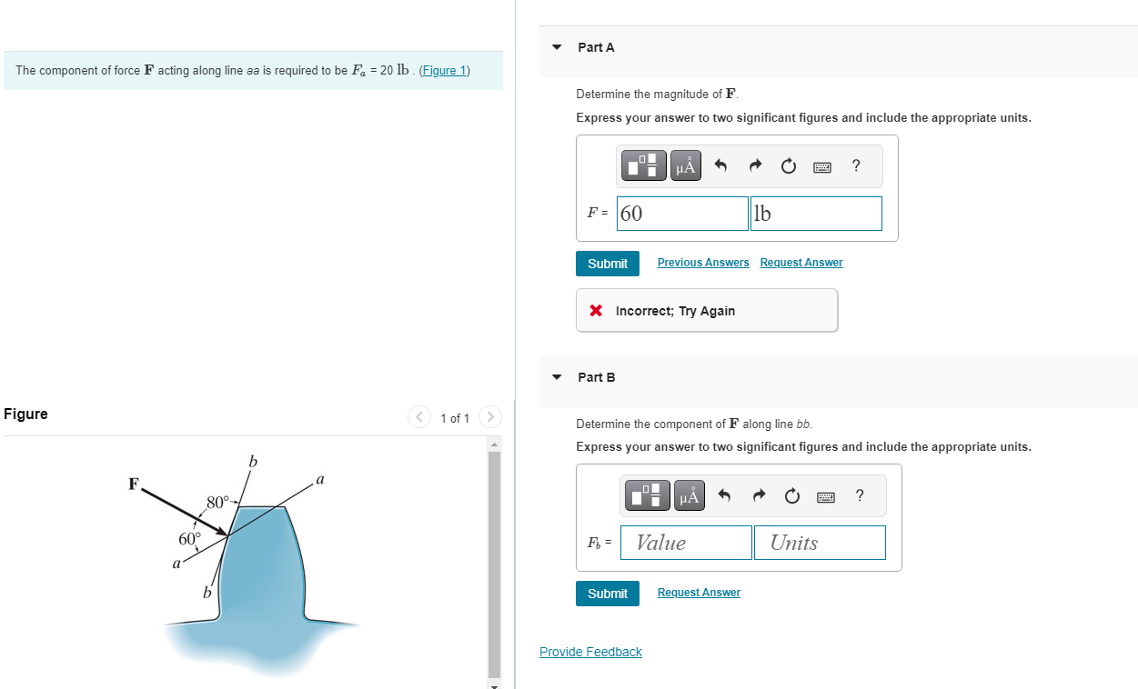 Solved The component of force F ﻿acting along line aa is | Chegg.com