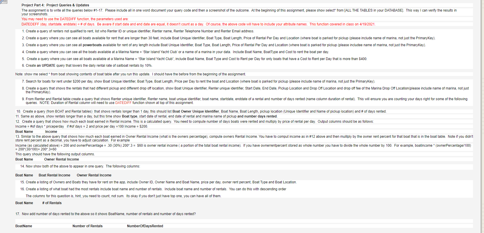 Solved Project Part 4: Project Queries & Updates The | Chegg.com