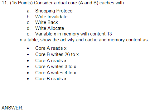 Solved 11. (15 Points) Consider a dual core ( A and B ) | Chegg.com