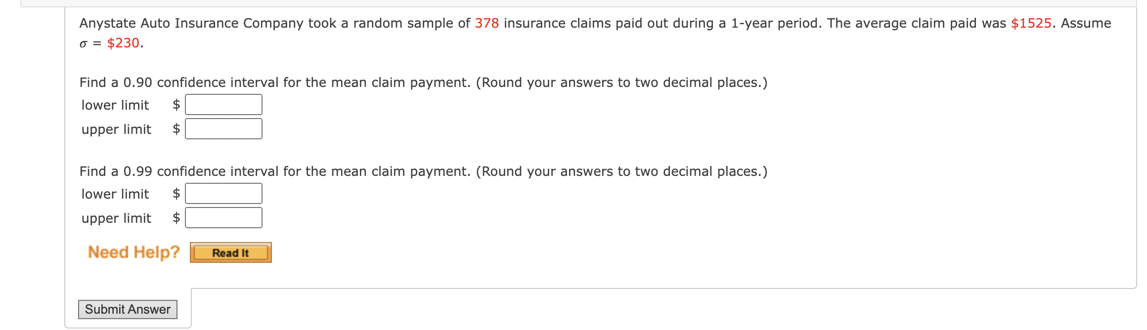 Solved Anystate Auto Insurance Company took a random sample | Chegg.com