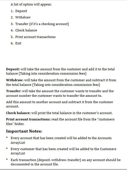 Solved Make java application that simulate Bank Accounts | Chegg.com